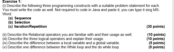 Solved Exercise 1: (i) Describe the following three | Chegg.com