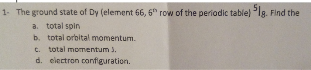 Solved The ground state of Dy (element 66, 6th row of the | Chegg.com