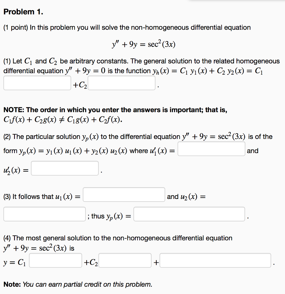 Solved Problem 1 (1 point) In this problem you will solve | Chegg.com