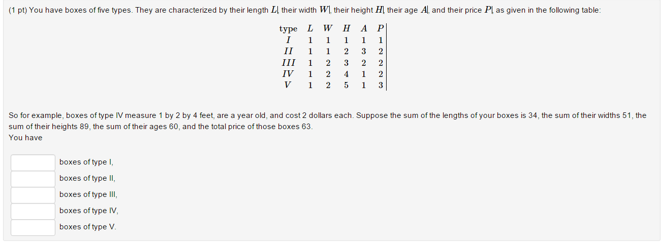 Solved Linear algebra/matrices question. You have boxes of | Chegg.com