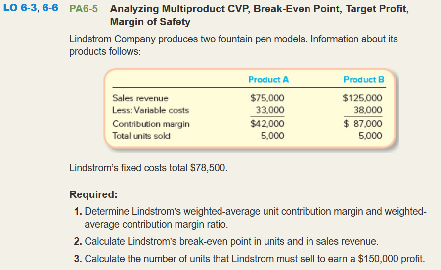 Solved LO 6-3, 6-6 PA6-5 Analyzing Multiproduct CVP, | Chegg.com
