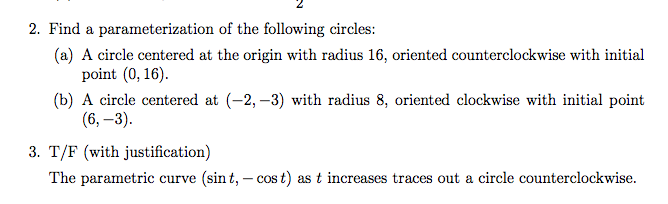 Find a parameterization of the following circles: A | Chegg.com