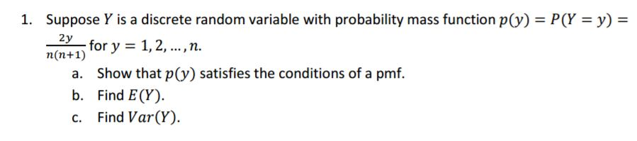 Solved Suppose Y is a discrete random variable with | Chegg.com