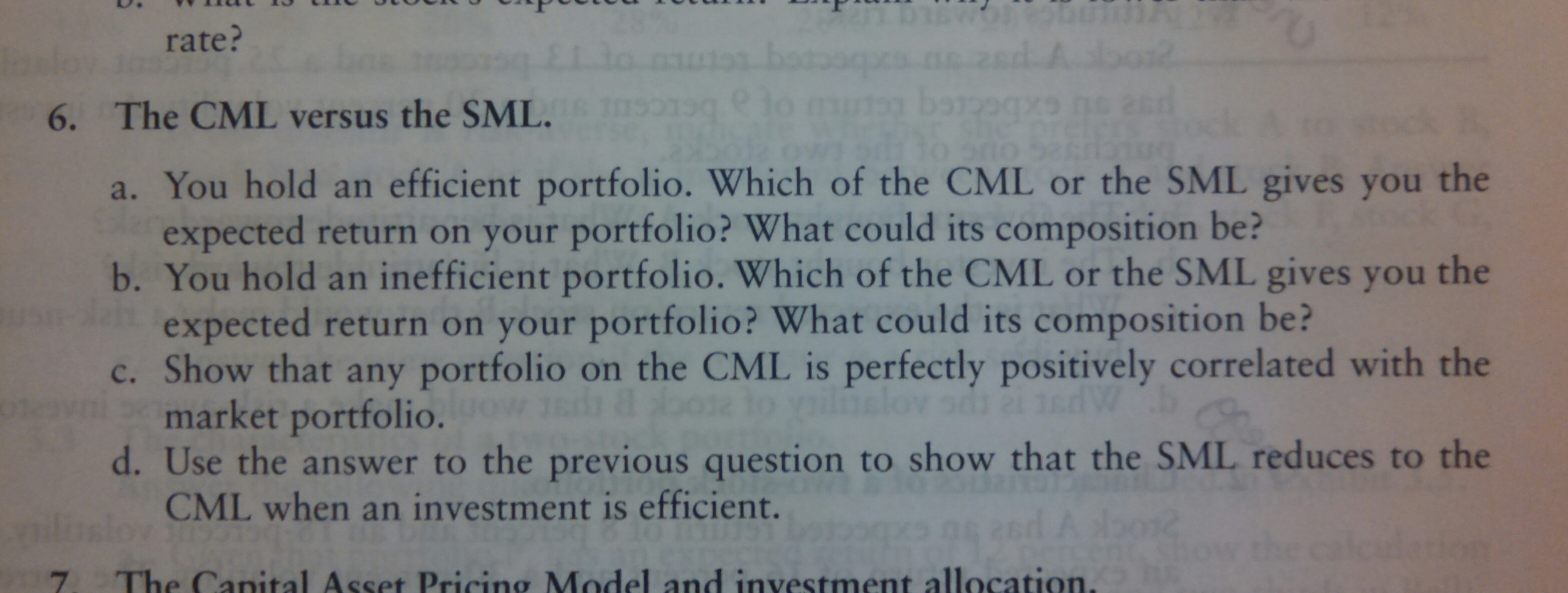 Solved The CML versus the SML. a. You hold an efficient | Chegg.com