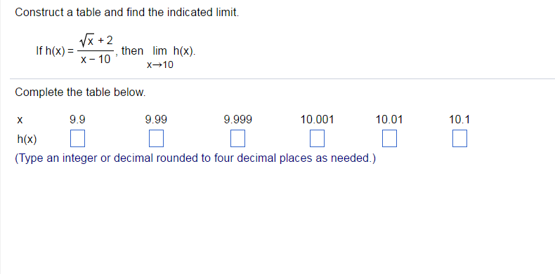 Solved Construct a table and find the indicated limit. If | Chegg.com