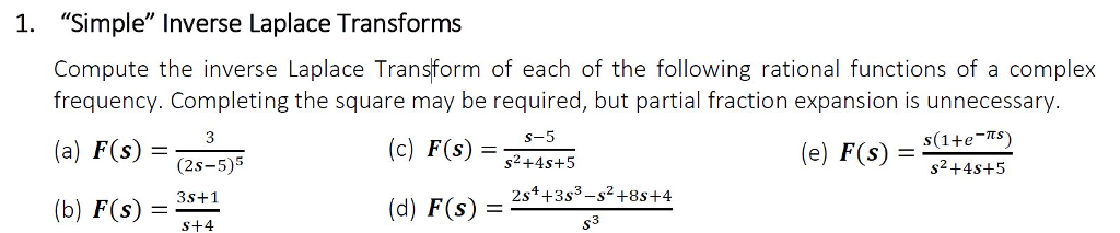 Solved "Simple" Inverse Laplace Transforms Compute the | Chegg.com