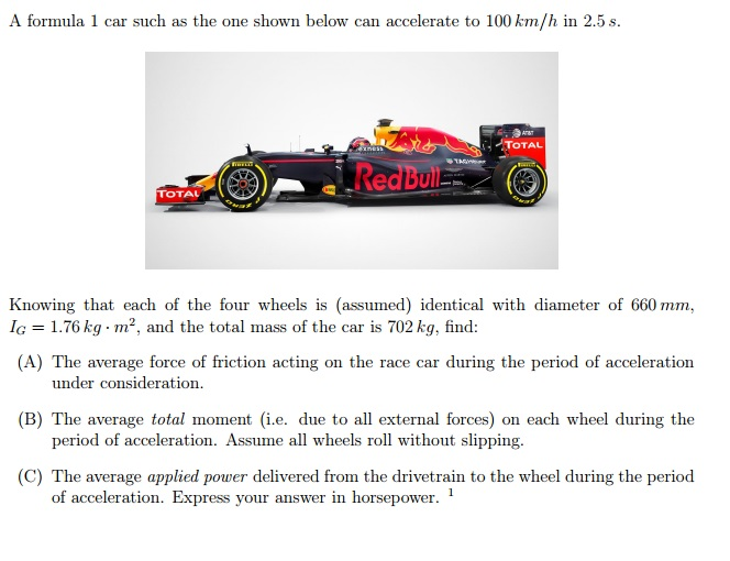 A formula 1 car such as the one shown below can | Chegg.com