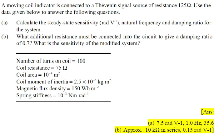 Solved A moving coil indicator is connected to a Thevenin | Chegg.com