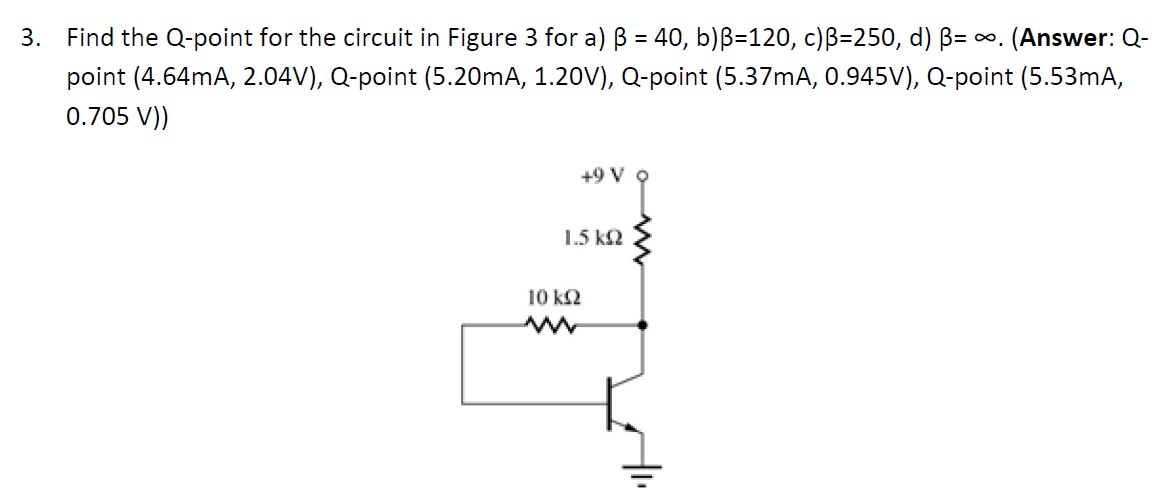 Solved Find the Q-point for the circuit in Figure 3 for a) | Chegg.com