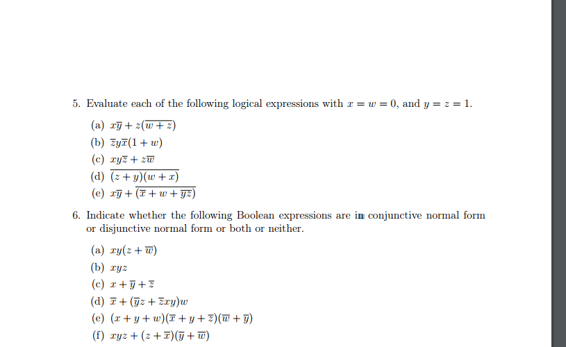 Solved 5. Evaluate each of the following logical expressions | Chegg.com