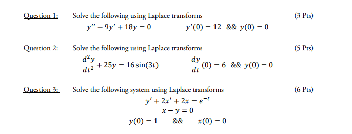 Solved Solve the following using Laplace transforms y" - | Chegg.com