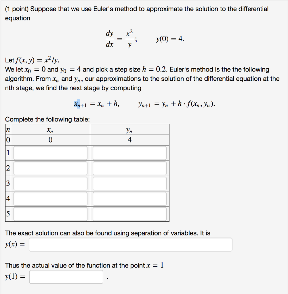 Solved (1 point) Suppose that we use Euler's method to | Chegg.com