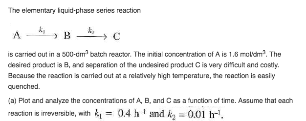 Solved The elementary liquid-phase series reaction k2 is | Chegg.com