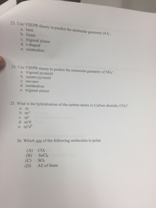 Solved Use VSEPR theory to predict the molecular geometry of | Chegg.com
