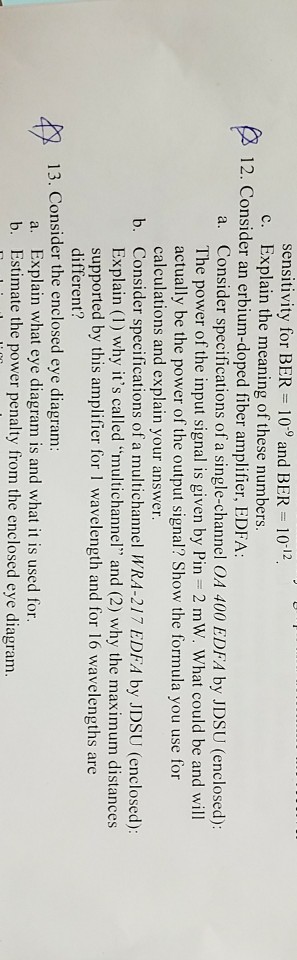 sensitivity for BER 109 and BER Explain the meaning | Chegg.com