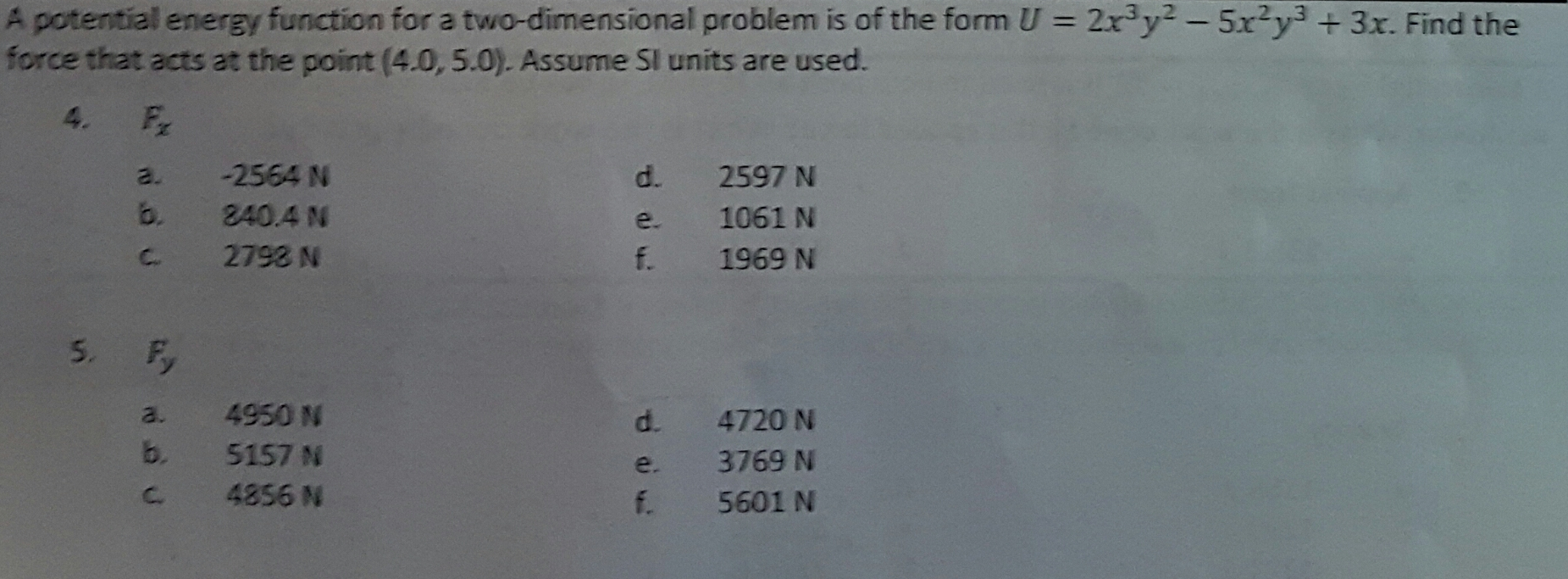 Solved A potential energy function for a two-dimensional | Chegg.com
