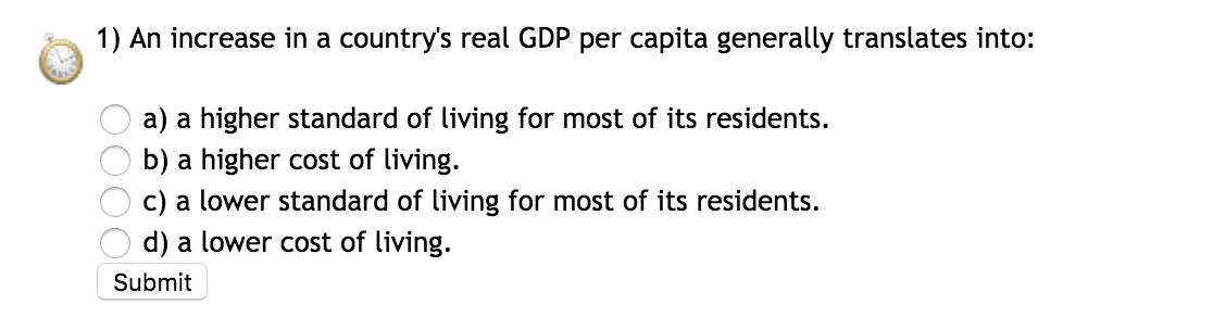 Solved An increase in a country's real GDP per capita | Chegg.com