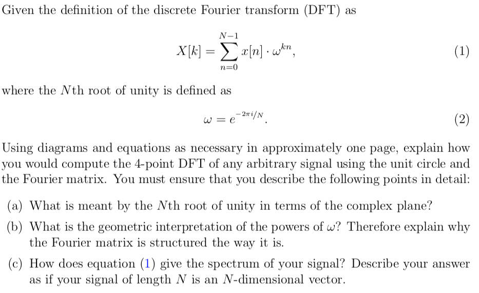 Solved Given the definition of the discrete Fourier | Chegg.com