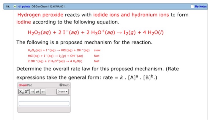 Solved Hydrogen peroxide reacts with iodide ions and | Chegg.com