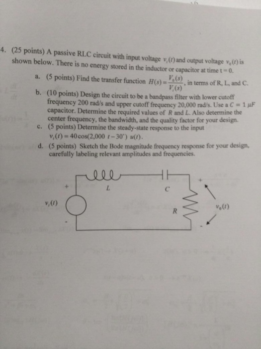 Solved A passive RLC circuit with input voltage v_i(t) and | Chegg.com