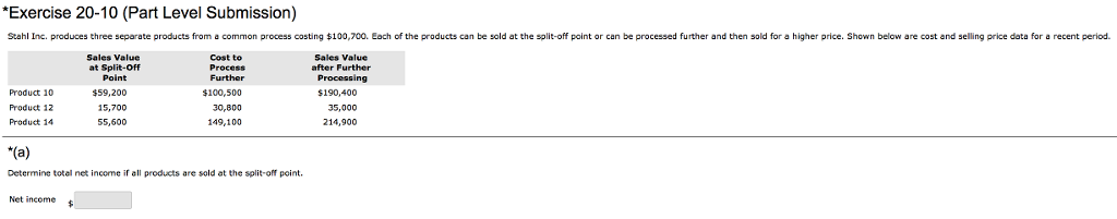 Solved Exercise 20-10 (Part Level Submission) Stahl Inc. | Chegg.com