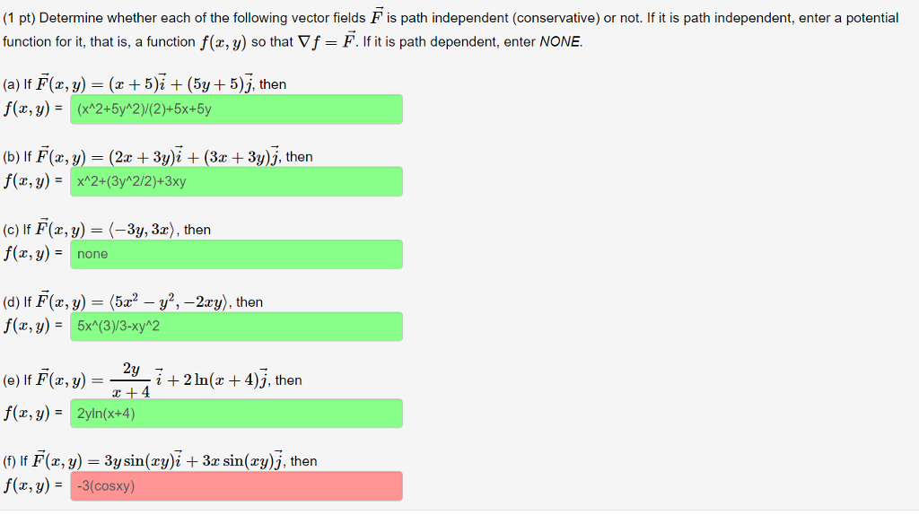 Solved (1 pt) Determine whether each of the following vector | Chegg.com