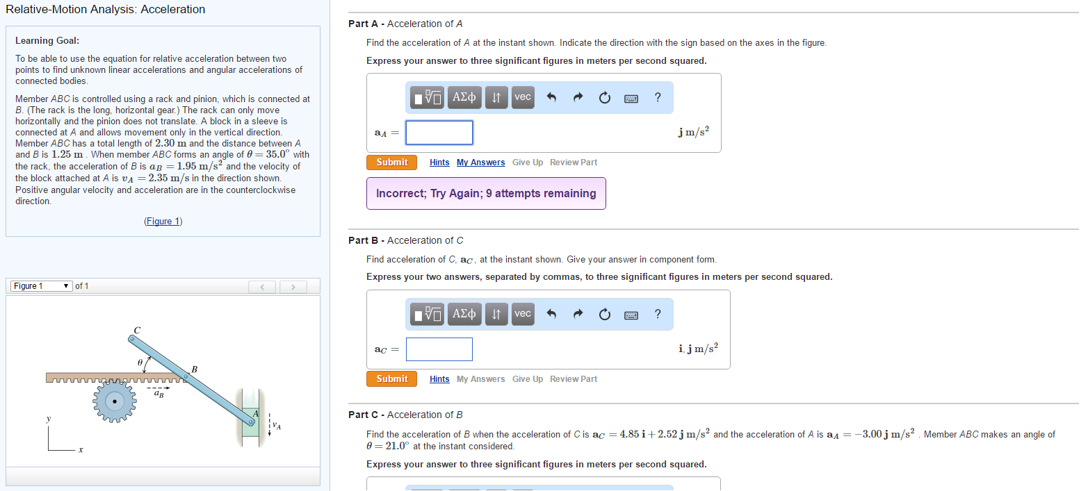 Solved - Acceleration of A Find the acceleration of A at | Chegg.com