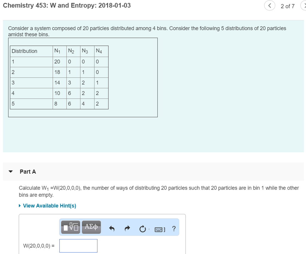 Solved Chemistry 453: W and Entropy: 2018-01-03 2 of 7 | Chegg.com