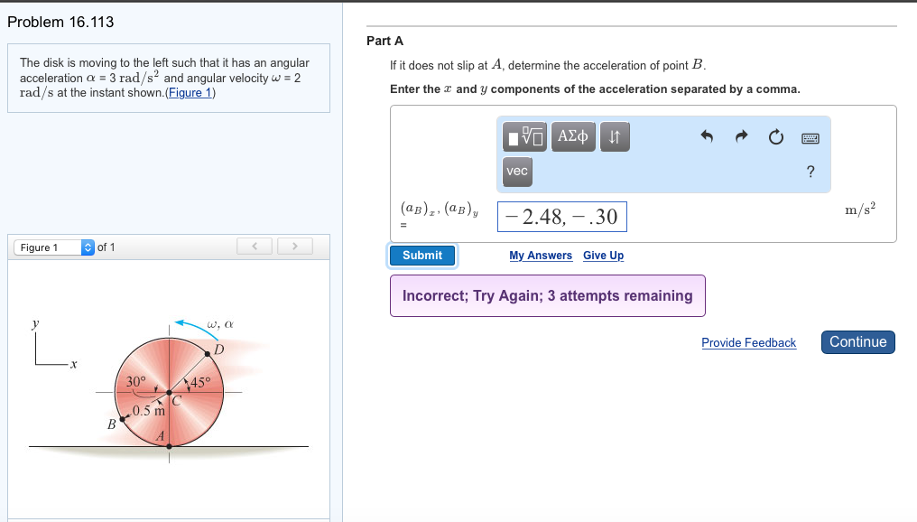 Solved The disk is moving to the left such that it has an | Chegg.com