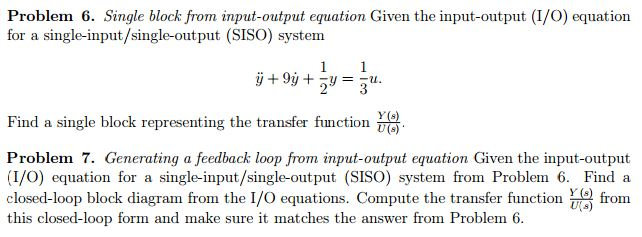 Solved Problem 6. Single block from input-output equation | Chegg.com