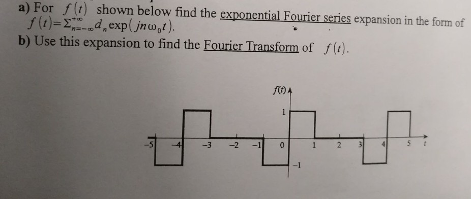 Solved a) For ft) shown below find the exponential Fourier | Chegg.com