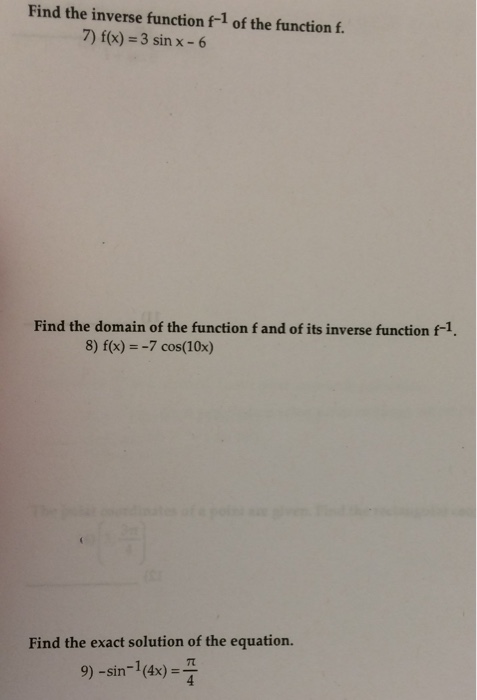 Solved Find the inverse function f^-1 of the function f. f | Chegg.com