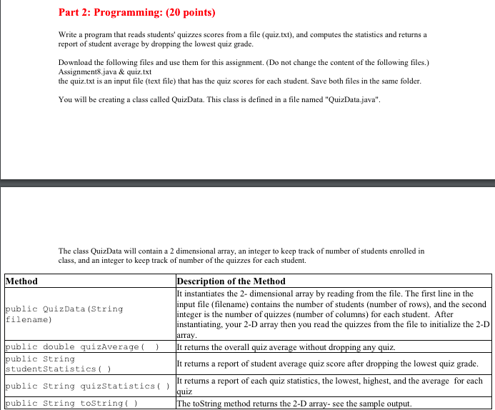 Write a program that reads students' quizzes scores | Chegg.com