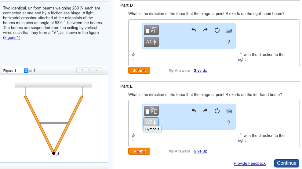 Solved Part D Two identical, uniform beams weighing 260 N | Chegg.com