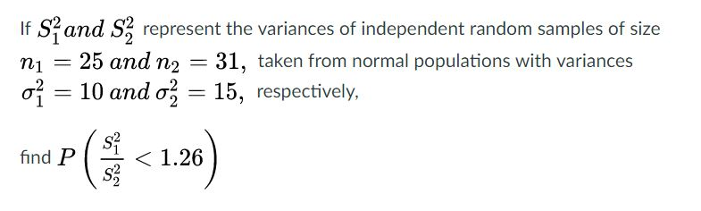 Solved If S^2_1 and S^2_2 represent the variances of | Chegg.com