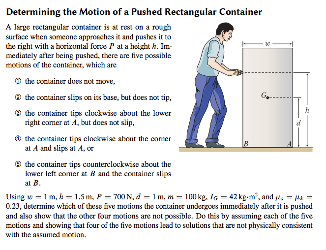 Solved A large rectangular container is at rest on a rough | Chegg.com