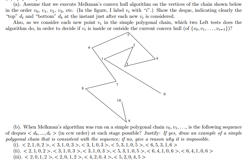 (a). Assume that we execute Melkman's convex hull | Chegg.com