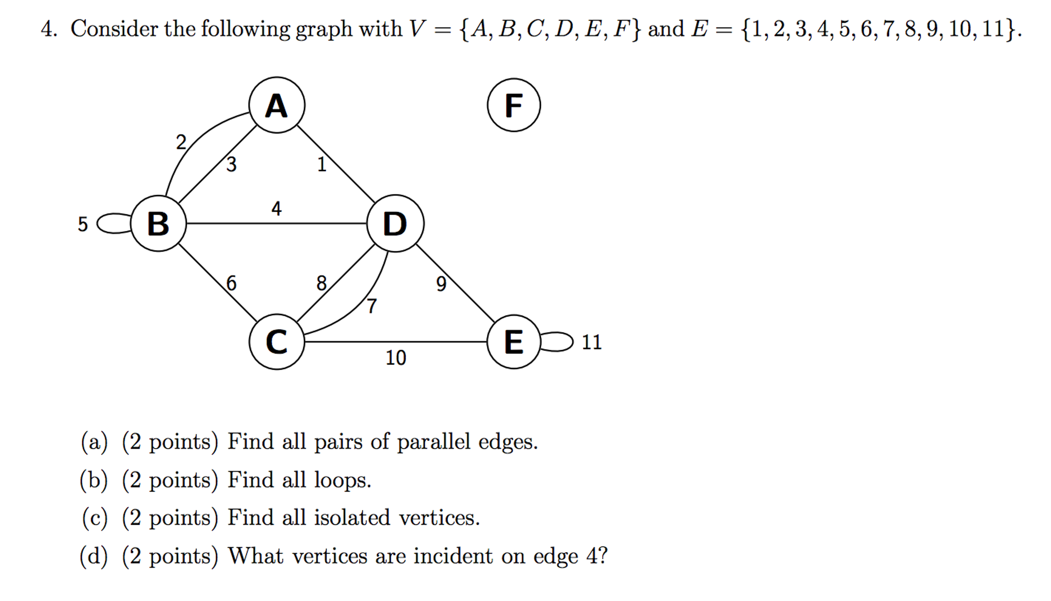 Solved Consider the following graph with V = {A, B, C, D, E, | Chegg.com