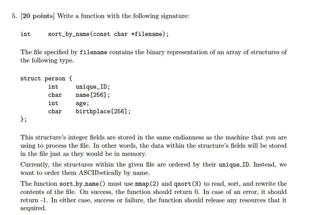 Solved 5. [20 points] Write a function with the following | Chegg.com