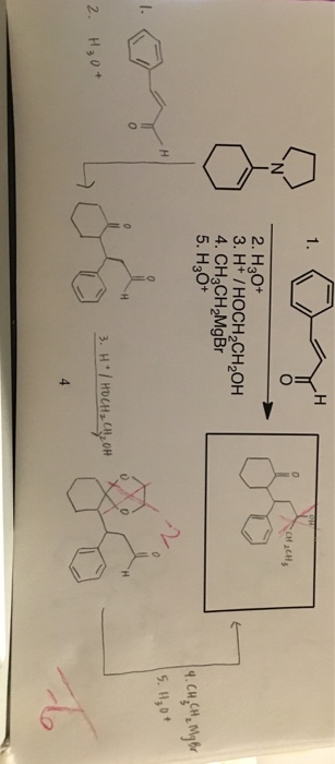Solved 2. H 30 2. H20 3. H+ /HOCH 2CH2OH 4. CH3CH2MgBr 5. | Chegg.com