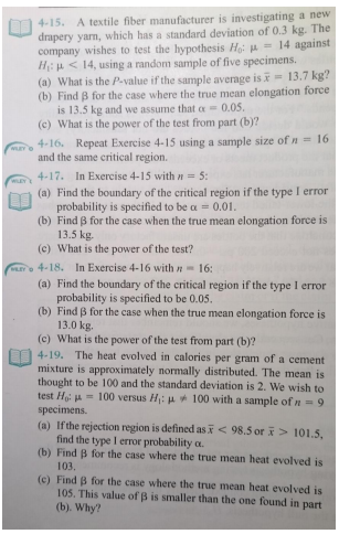 Solved Repeat Exercise 4-15 using a sample size of n - 16 | Chegg.com