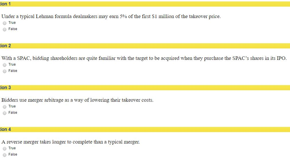 Solved Ion 1 Under a typical Lehman formula dealmakers may | Chegg.com