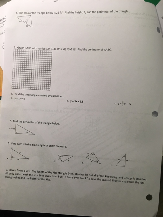 Solved The Area Of The Triangle Below Is 2 Ft3 Find The