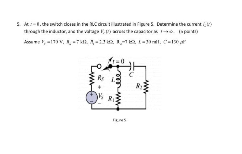 Solved At 1 = 0, the switch closes in the RLC circuit | Chegg.com