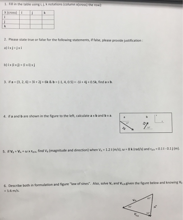 Solved fill in the table using I, j, notations (column | Chegg.com