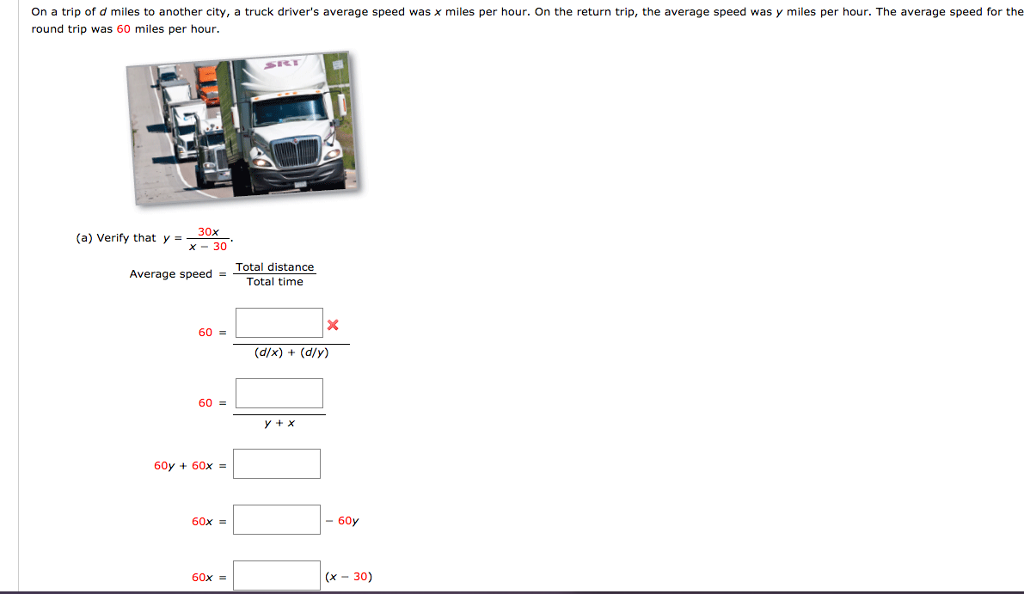 Solved On a trip of d miles to another city, a truck | Chegg.com