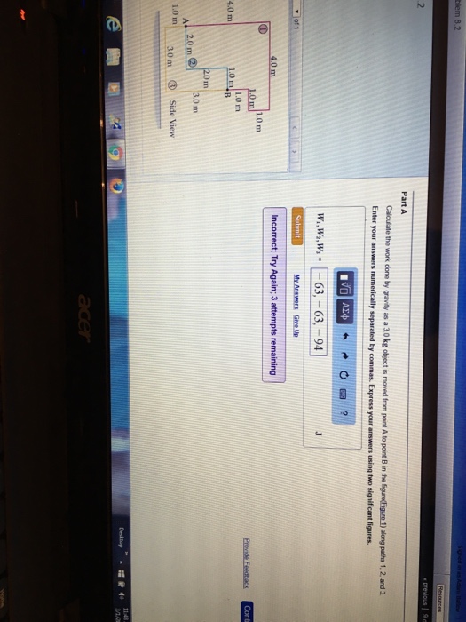 Solved Calculate the work done by gravity as a 3.0 Kg object | Chegg.com