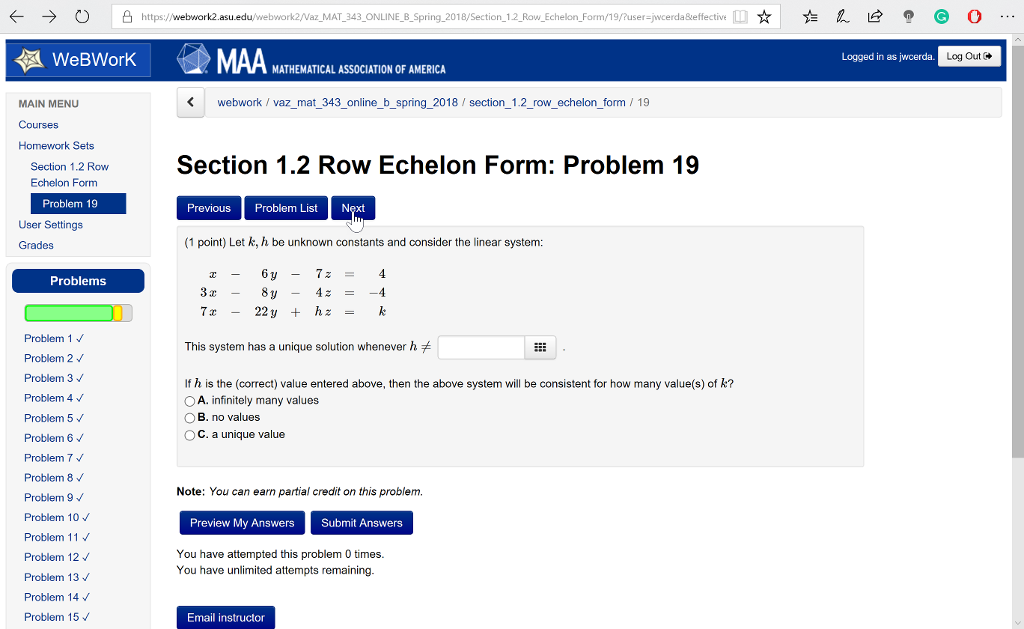 Solved ← →。 凸https://webwork2.as z MAT 343 ONLINE B Spring | Chegg.com