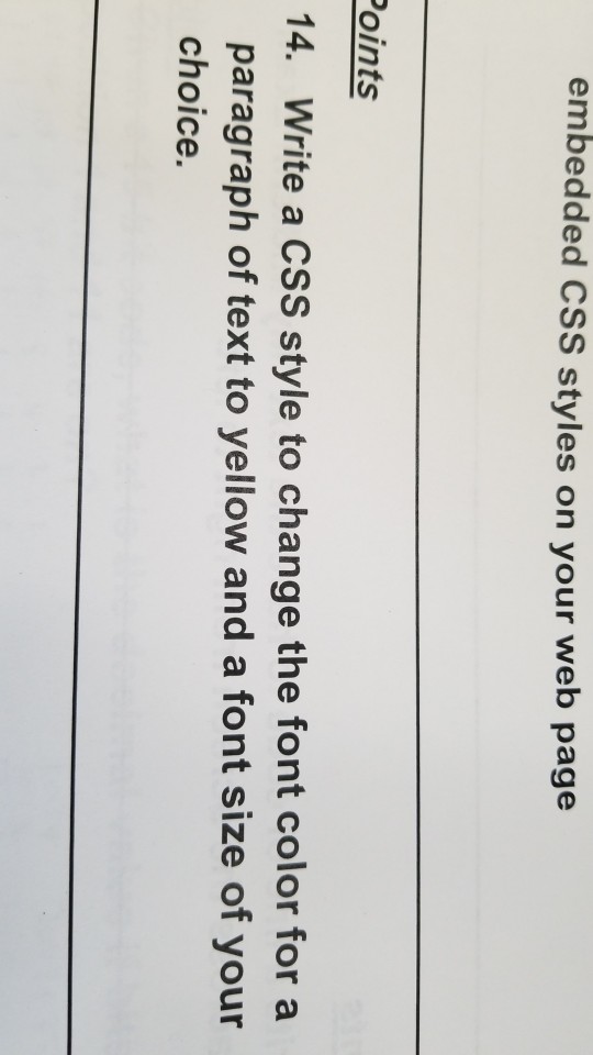 Solved embedded CSS styles on your web page oints Write a | Chegg.com
