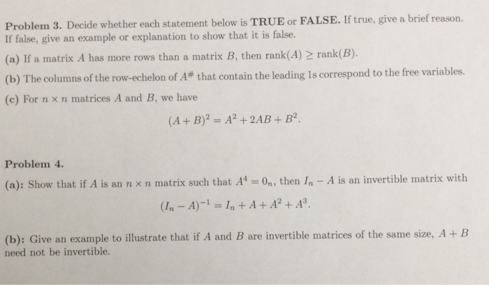 Decide whether each statement below is TRUE or FALSE. | Chegg.com